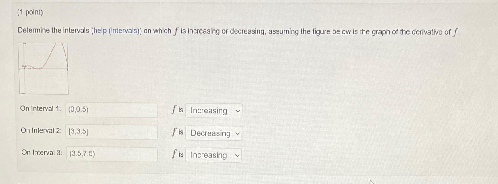 Solved (1 ﻿point)Determine the intervals (help (intervals)) | Chegg.com