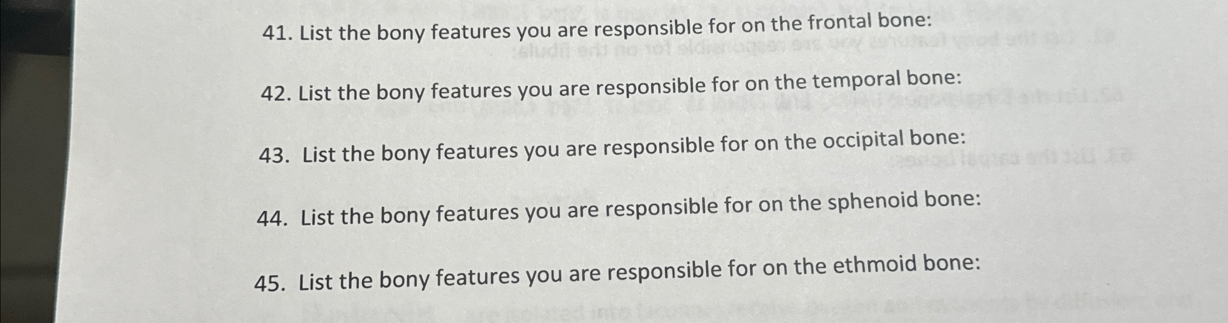 Solved List the bony features you are responsible for on the | Chegg.com