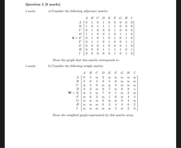 Solved Question 3 [8 marks] 4 marks 4 marks a) Consider the | Chegg.com