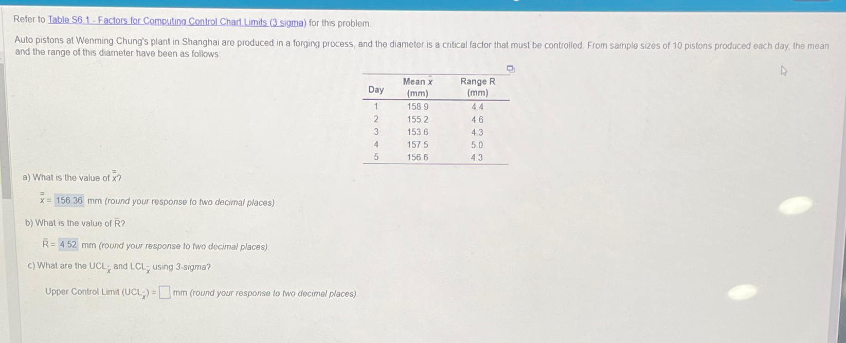 Solved Refer to Table S6.1 - ﻿Factors for Computing Control | Chegg.com