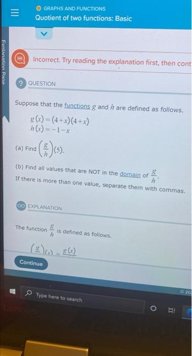 Solved III GRAPHS AND FUNCTIONS Quotient of two functions: | Chegg.com