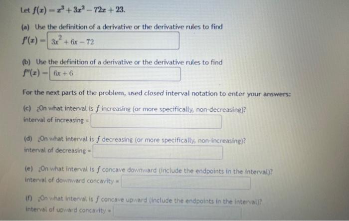Solved Let F X X3 3x2−72x 23 A Use The Definition Of A