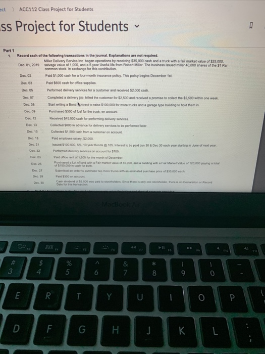 Solved ect ) ACC112 Class Project for Students ss Project | Chegg.com