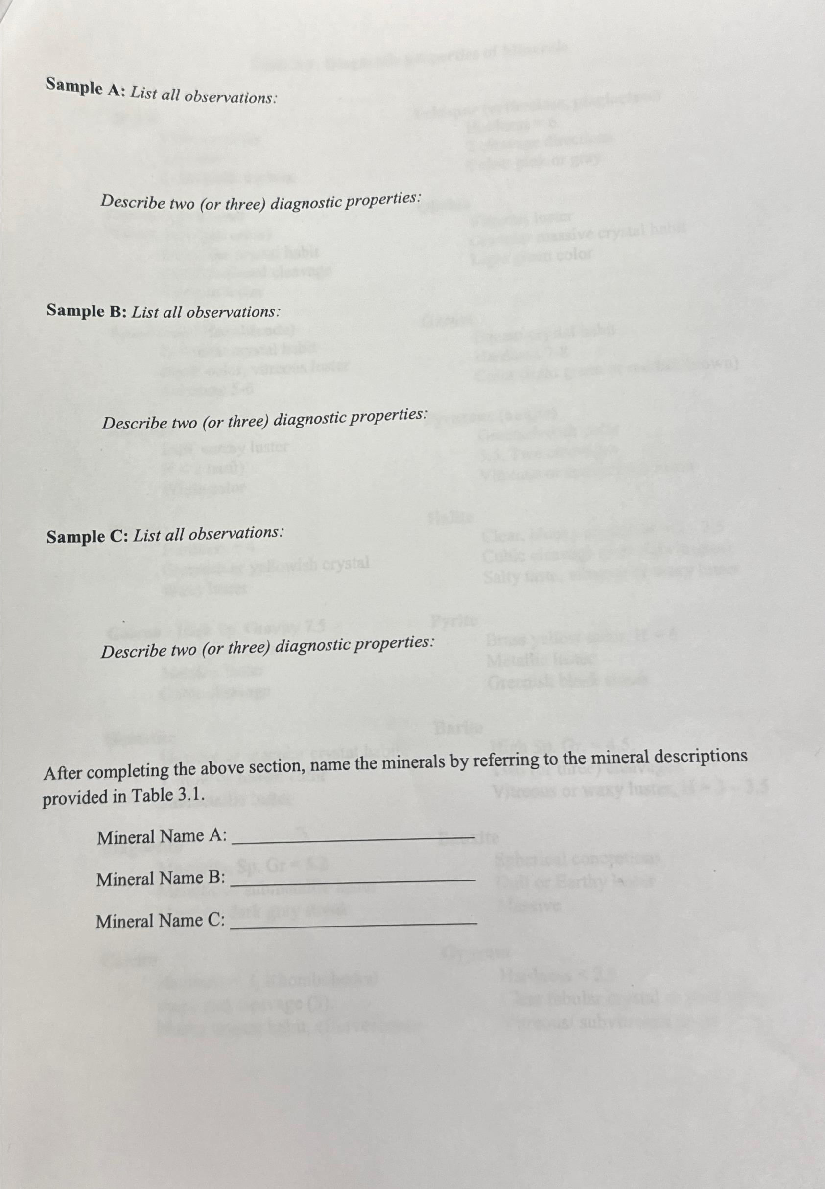 Solved Sample A: List all observations:Describe two (or | Chegg.com