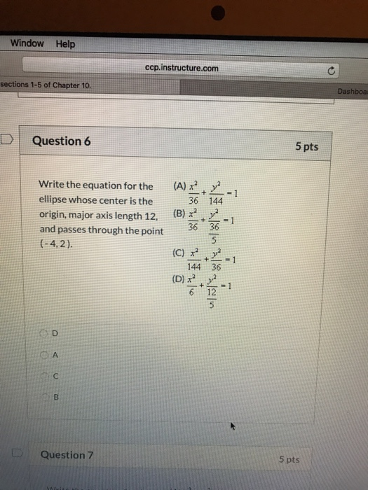 Solved Window Help ccp.instructure.com ections 1-5 of | Chegg.com