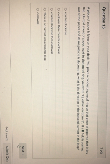 Solved Question 151 ﻿ptsA piece of paper is lying on your | Chegg.com