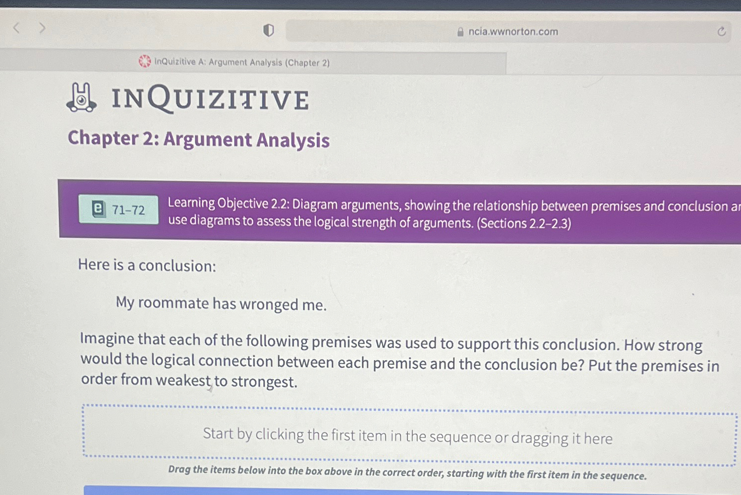 Solved INQUIZITIVEChapter 2: Argument Analysis71-72Learning | Chegg.com