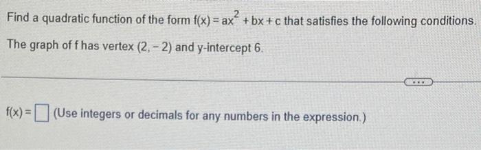 Solved Find a quadratic function of the form f(x)=ax2+bx+c | Chegg.com