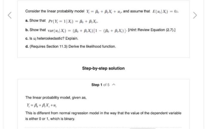 Solved Consider the linear probability model Y = Be + B.X + | Chegg.com