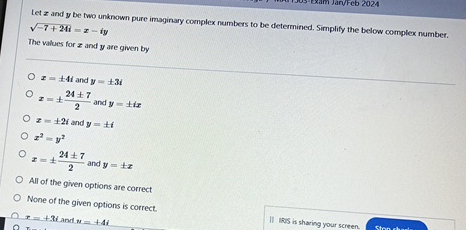 Solved Let x ﻿and y ﻿be two unknown pure imaginary complex | Chegg.com