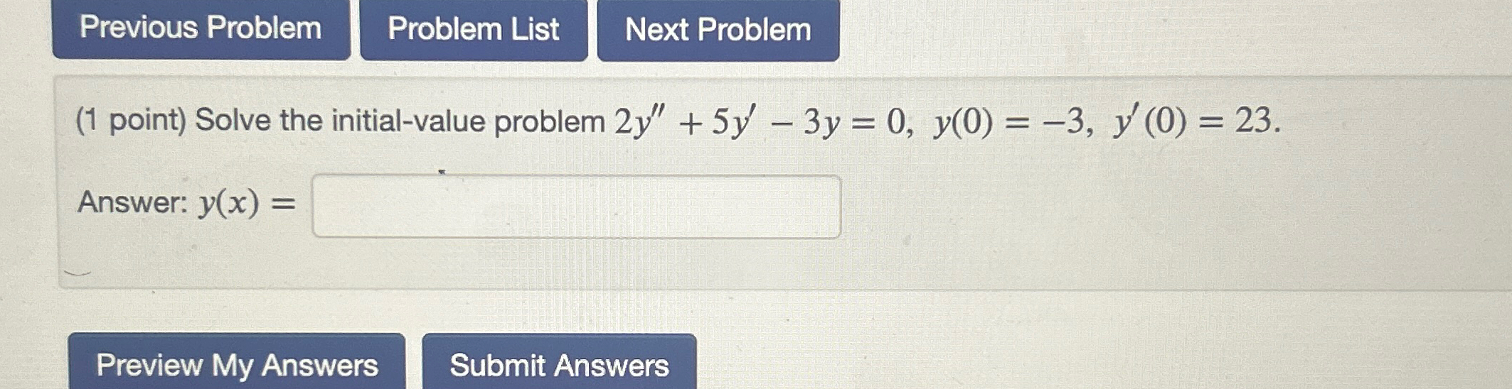 Solved ( 1 ﻿point) ﻿Solve the initial-value problem | Chegg.com