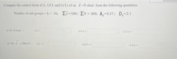 Solved Compute the control limits (CL, UCL and LCL) of an | Chegg.com