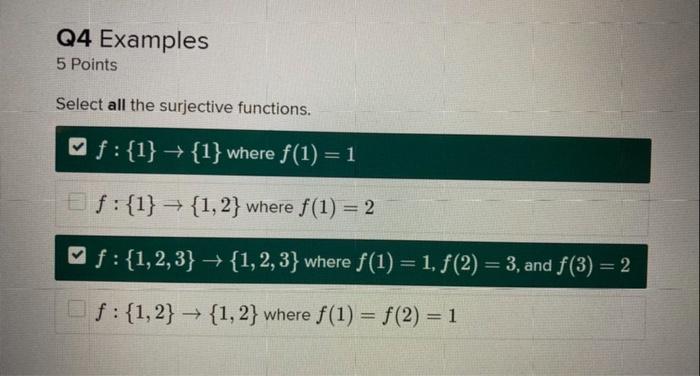Solved Q4 Examples 5 Points Select all the surjective | Chegg.com