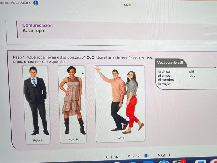 pras. Vocabulario 6 Saved Comunicación A. La ropa | Chegg.com