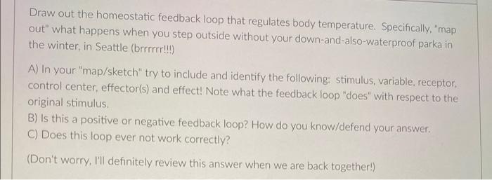 Solved Draw out the homeostatic feedback loop that regulates | Chegg.com