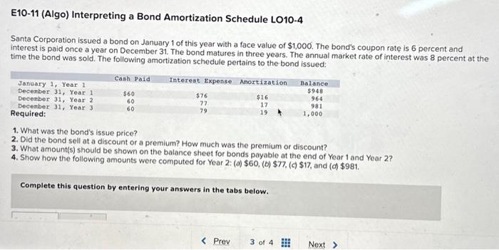 Solved E10-11 (Algo) Interpreting a Bond Amortization | Chegg.com