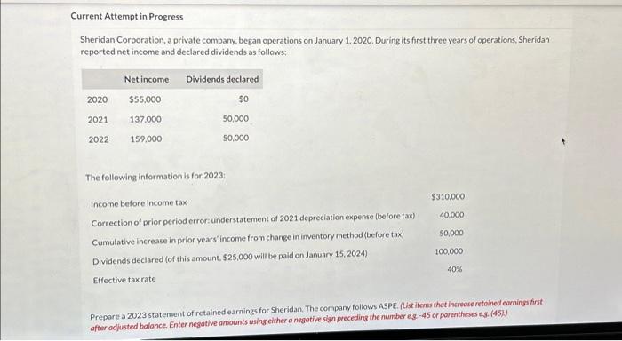 Solved Sheridan Corporation, a private company, began | Chegg.com