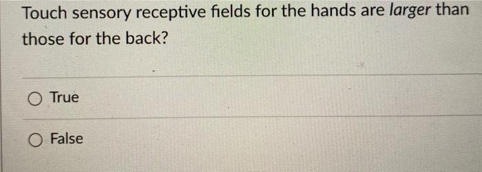 Solved Touch sensory receptive fields for the hands are | Chegg.com