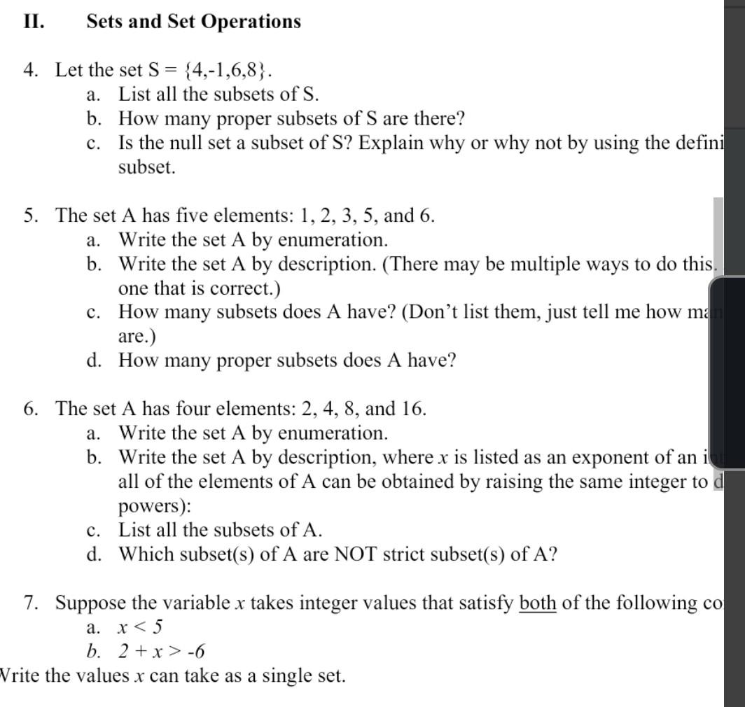Solved 4. Let the set S={4,−1,6,8}. a. List all the subsets | Chegg.com