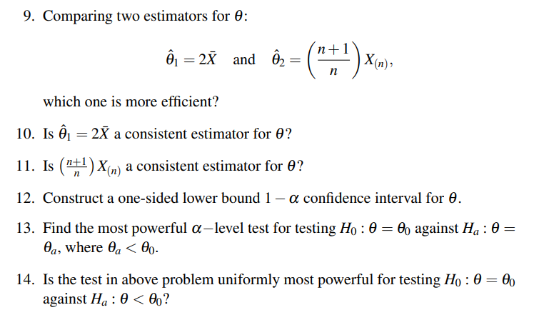 Solved Comparing two estimators for θ ﻿:hat(θ)1=2x‾, ﻿and | Chegg.com