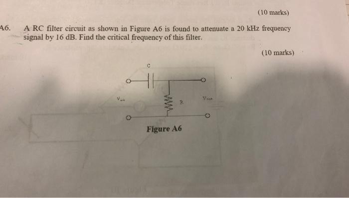 Solved A RC filter circuit as shown in Figure A6 is found to | Chegg.com