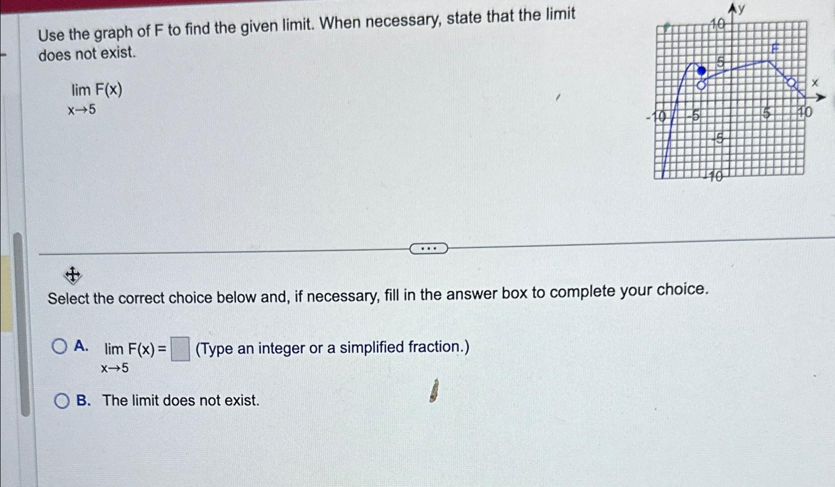 Solved Use the graph of F ﻿to find the given limit. ﻿When | Chegg.com