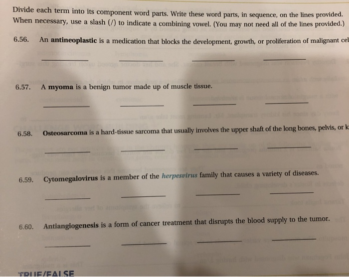 Solved Divide each term into its component word parts. Write | Chegg.com