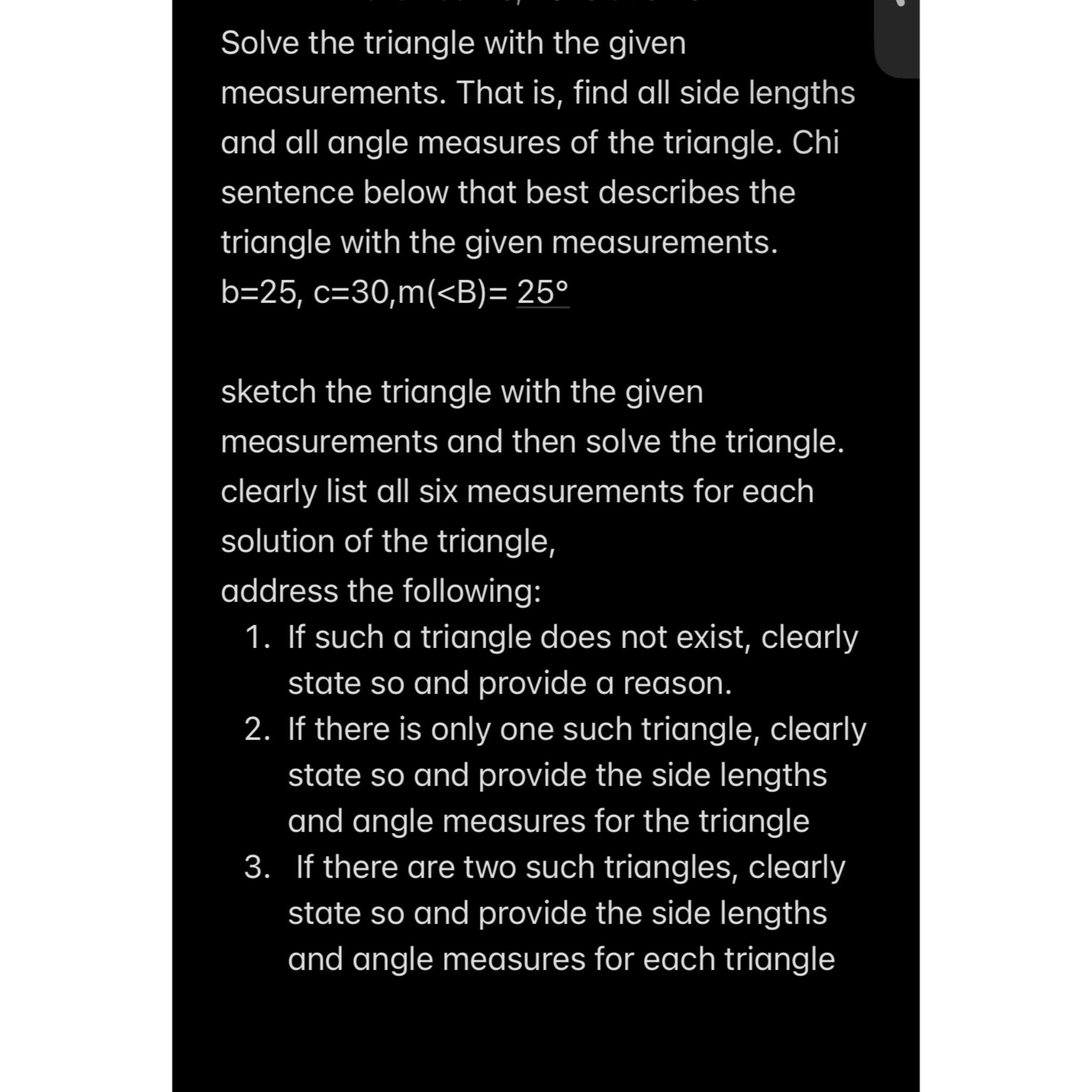 Solved Solve the triangle with the given measurements. That | Chegg.com