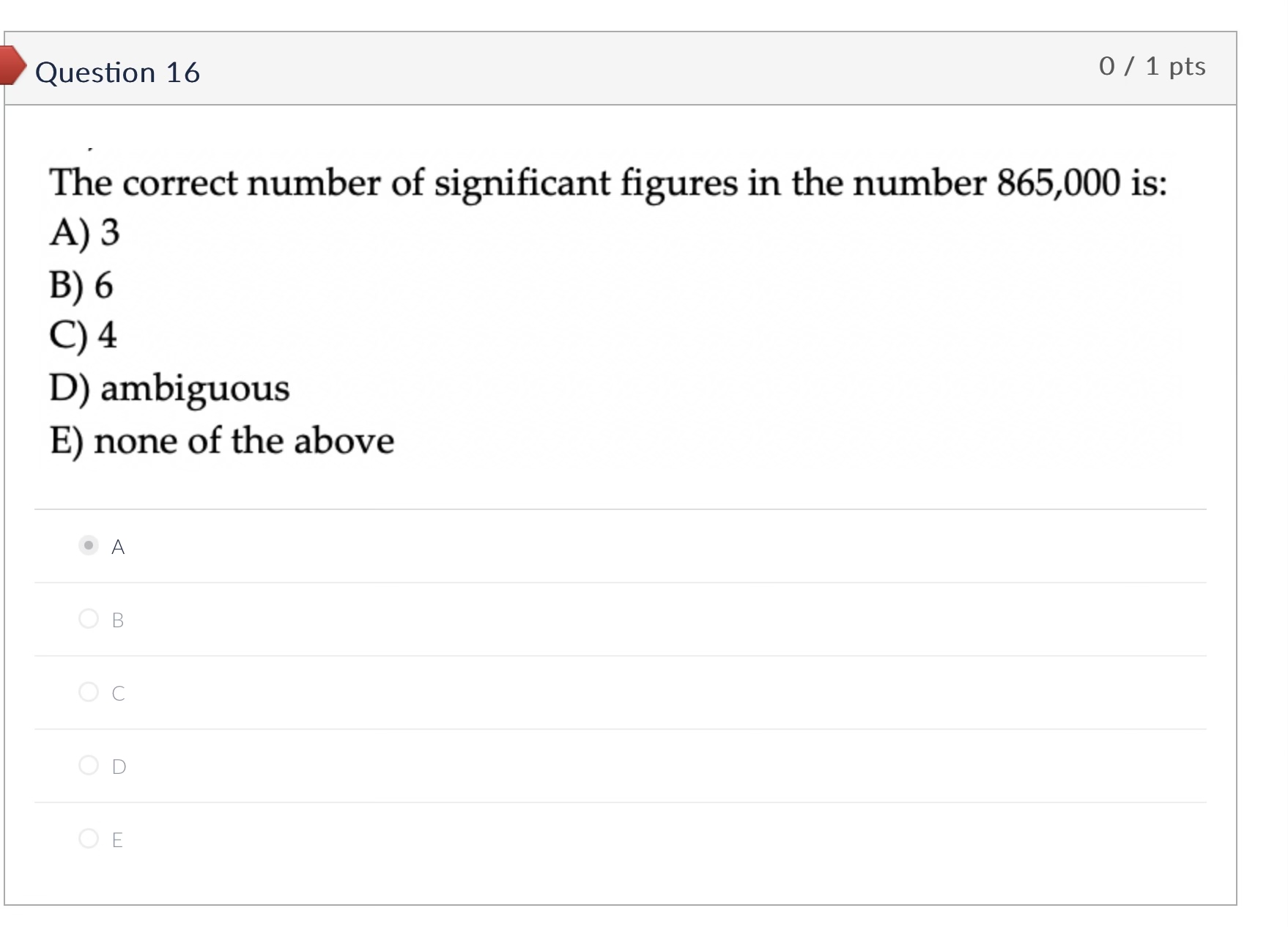 Solved Question 1601 ﻿ptsThe correct number of significant | Chegg.com
