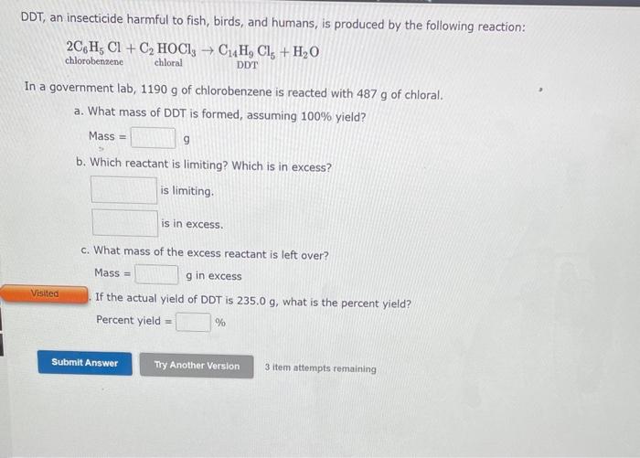 Solved DDT, an insecticide harmful to fish, birds, and | Chegg.com