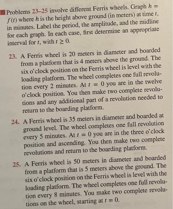 Solved Problems 23–25 involve different Ferris wheels. Graph | Chegg.com