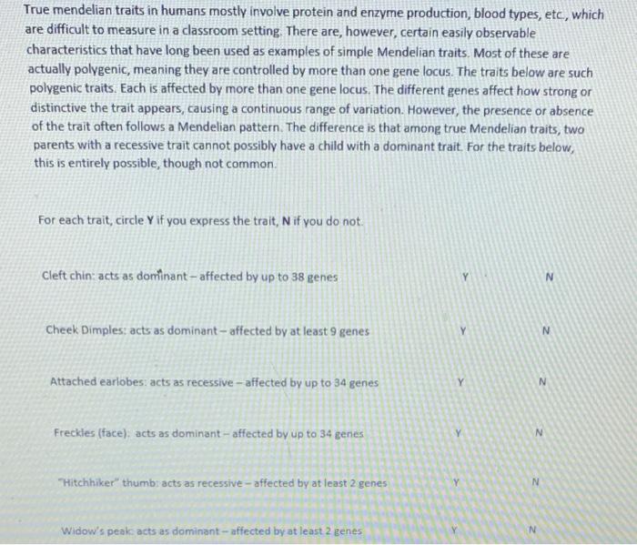 True mendelian traits in humans mostly involve | Chegg.com