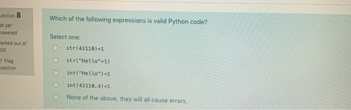 Solved Which of the following expressions is valid Python | Chegg.com