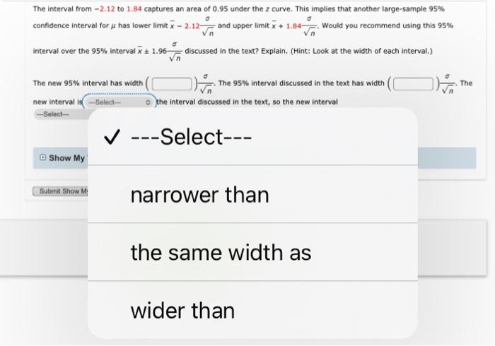 Solved The interval from -2.12 to 1.84 captures an area of | Chegg.com