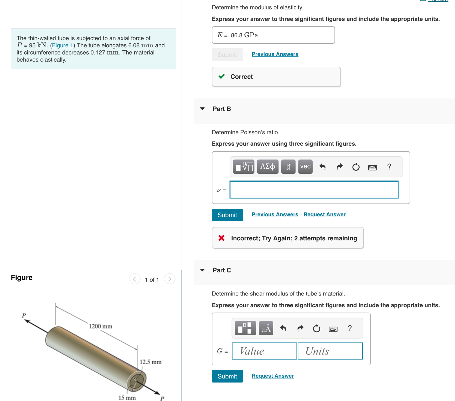 Solved Determine the modulus of elasticity.Express your | Chegg.com