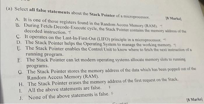 Solved (a) Select all false statements about the Stack | Chegg.com