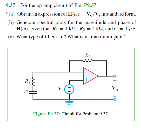Solved 9.37 ﻿For the op-amp circuit of Fig. P9.37:9.37 ﻿For | Chegg.com