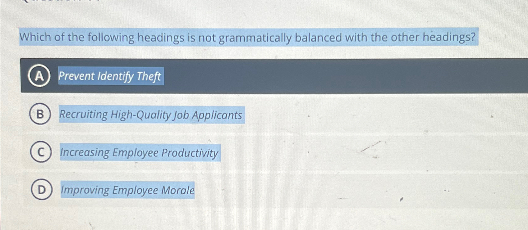 Solved Which of the following headings is not grammatically | Chegg.com
