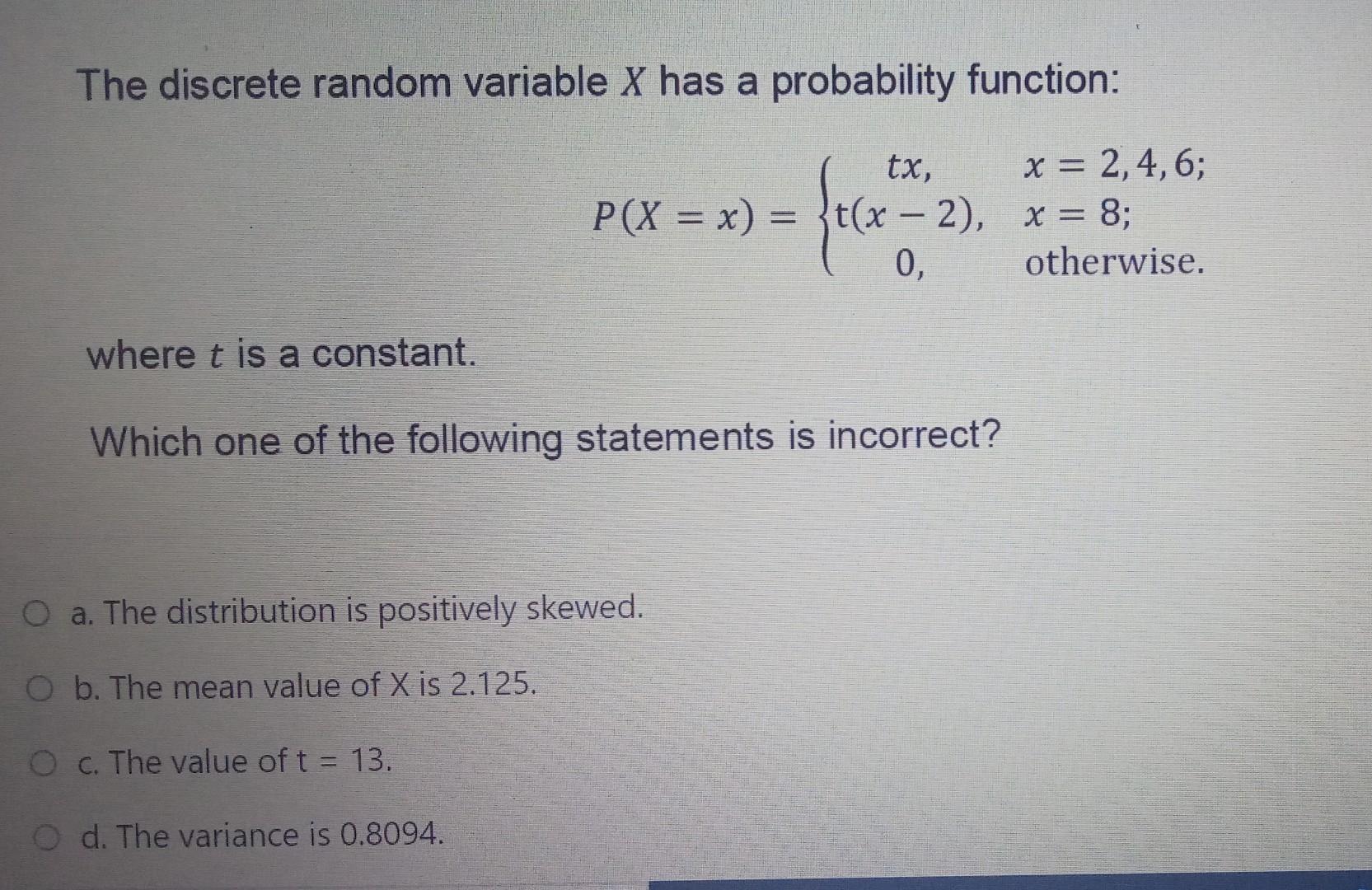 Solved The discrete random variable X has a probability | Chegg.com