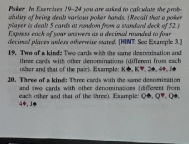 Solved Poker In Exercises 19-24 you are asked to calculate | Chegg.com