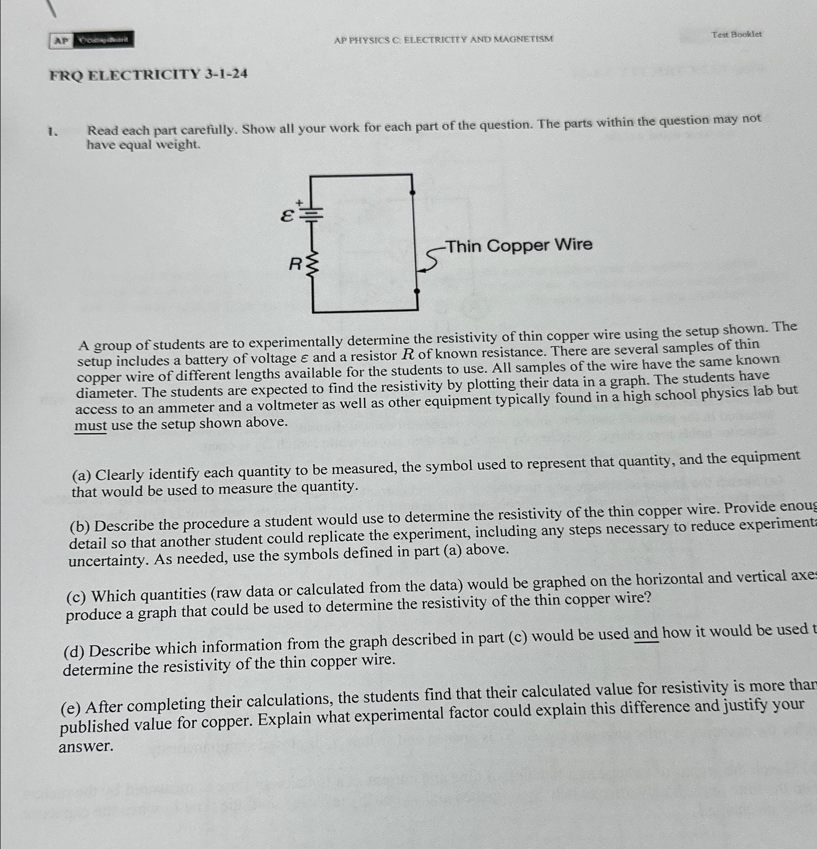 Solved AP FoabestainaAP PHYSICS C ELECTRICITY AND | Chegg.com