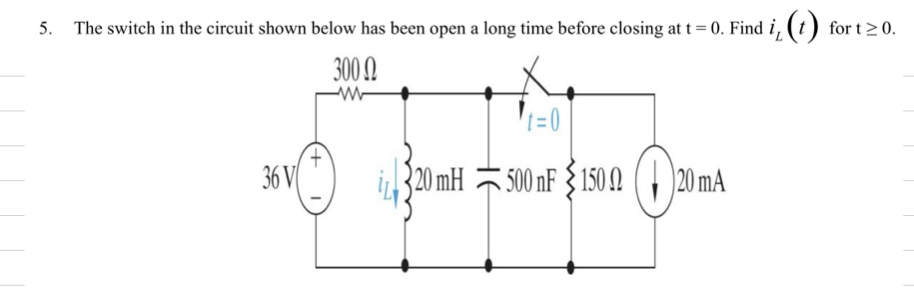Solved The switch in the circuit shown below has been open a | Chegg.com