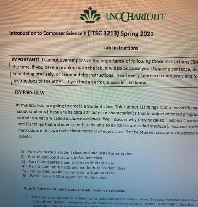 Solved UNCHARLOTTE Introduction to Computer Science II (ITSC | Chegg.com