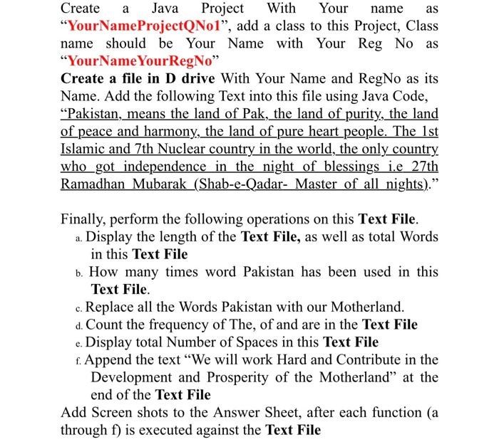 Solved Create a Java Project With Your name as “Your Name | Chegg.com