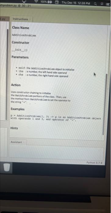 Solved Class Name Adiditioneroblem Constructor -init () | Chegg.com