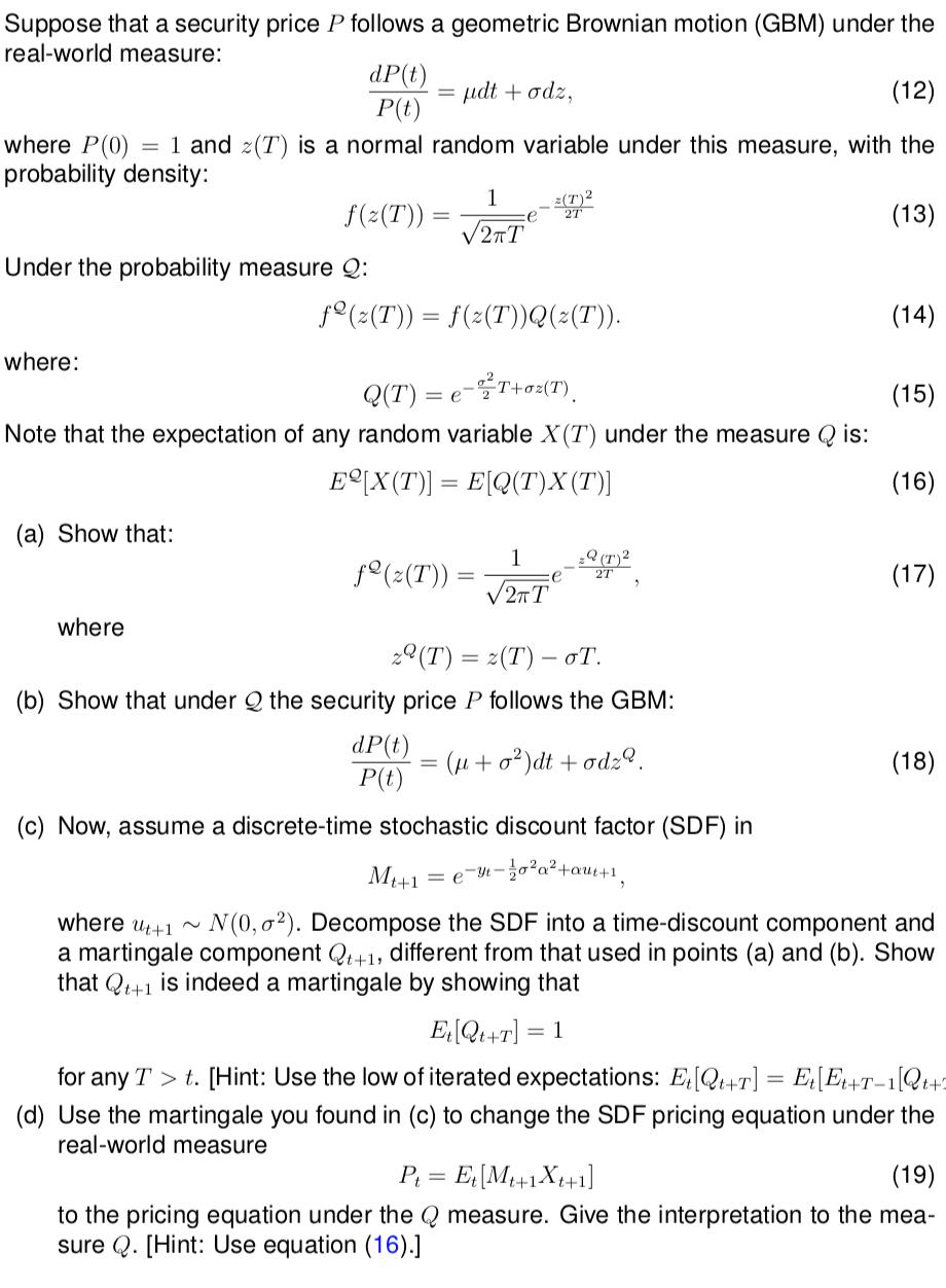 Solved Suppose that a security price P ﻿follows a geometric | Chegg.com