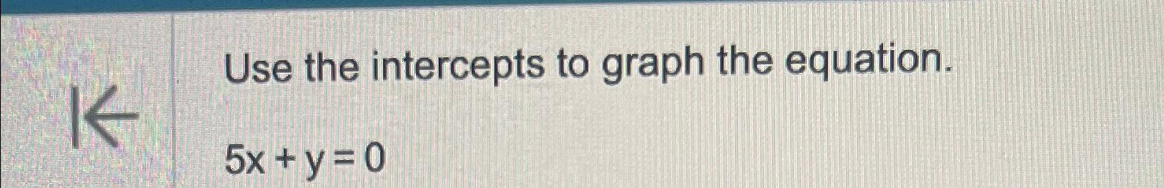 Solved Use the intercepts to graph the equation.5x+y=0 | Chegg.com