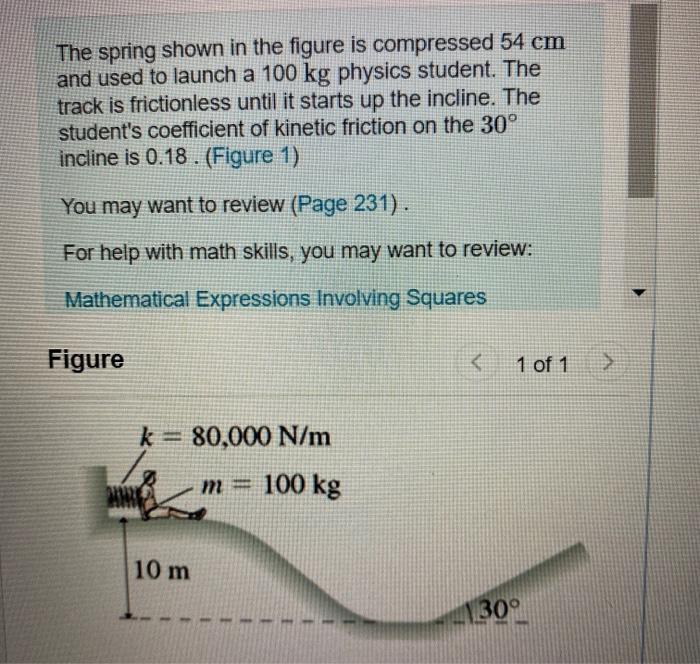 Solved The spring shown in the figure is compressed 54 cm | Chegg.com