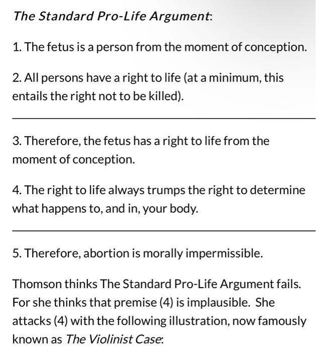 Solved The Standard Pro-Life Argument: 1. The fetus is a | Chegg.com