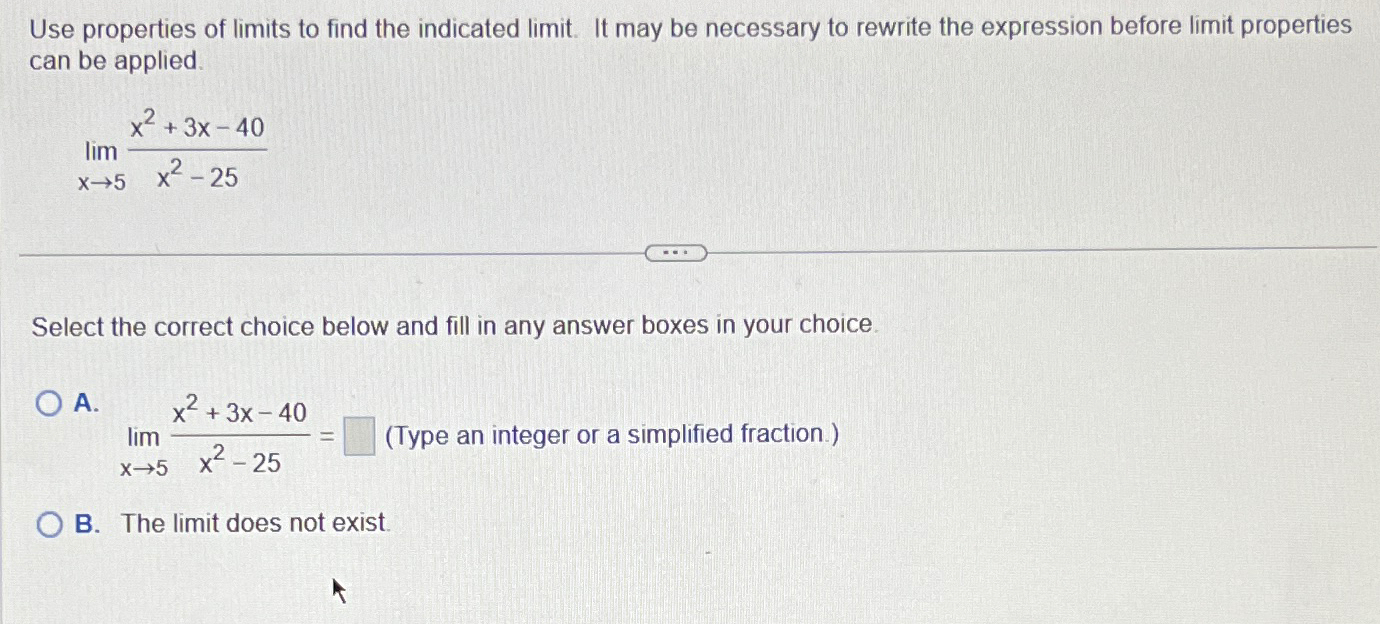 Solved Use properties of limits to find the indicated limit. | Chegg.com